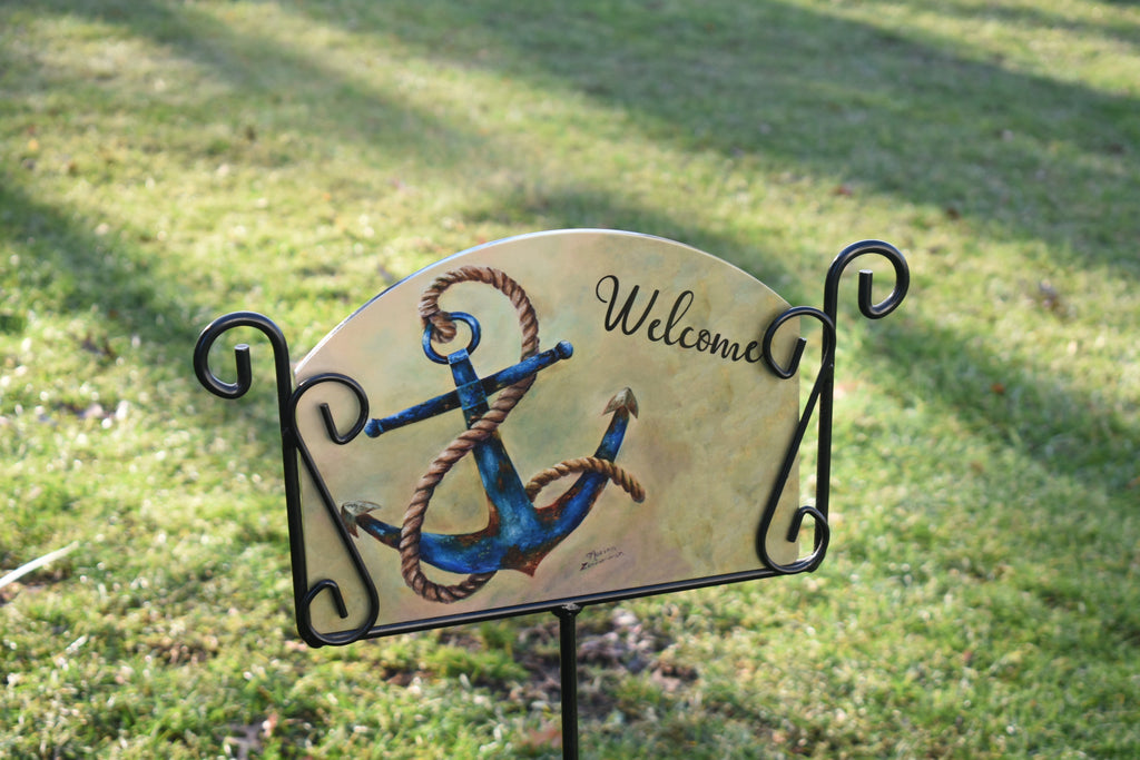Welcome Anchor Large Aluminum Painted Sign – Garden Path PA