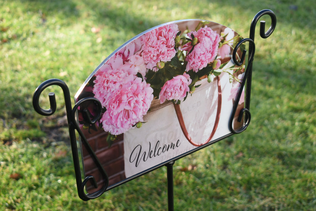 'Welcome' Flower Basket Aluminum Sign – Garden Path PA